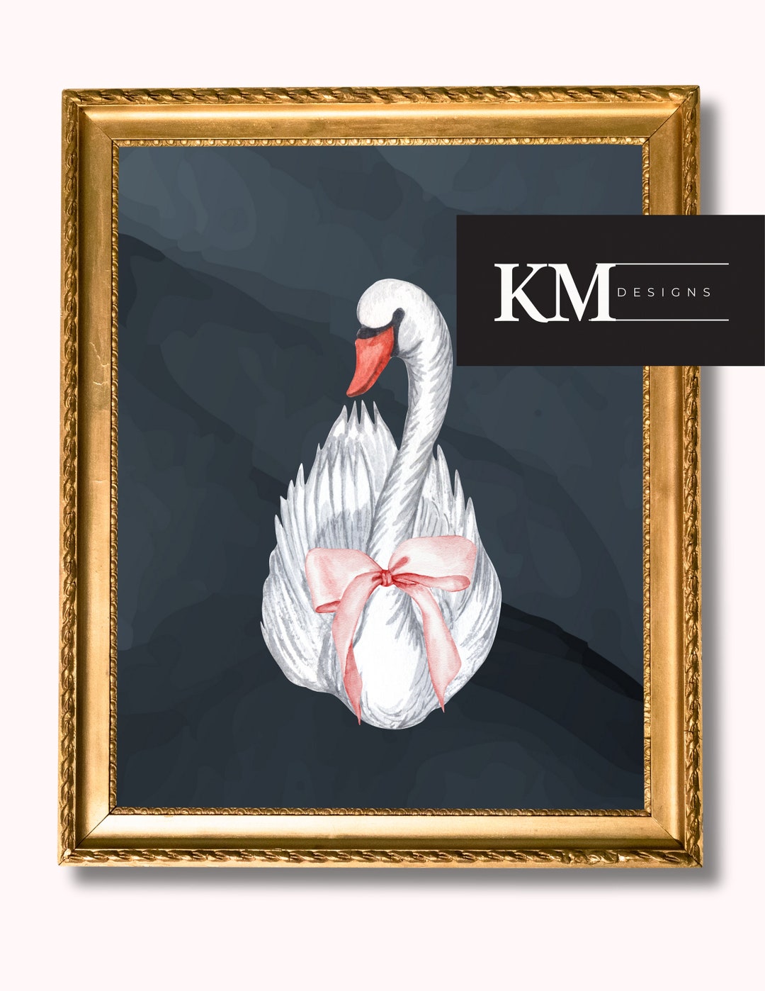 Swan With a Pink Bow Print, Soft Pink Girly Nursery Painting, Dreamy ...