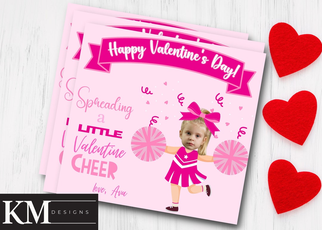 Custom Photo Cheerleader Valentines, Child's Valentine, Printable Valentine, School Valentines ...