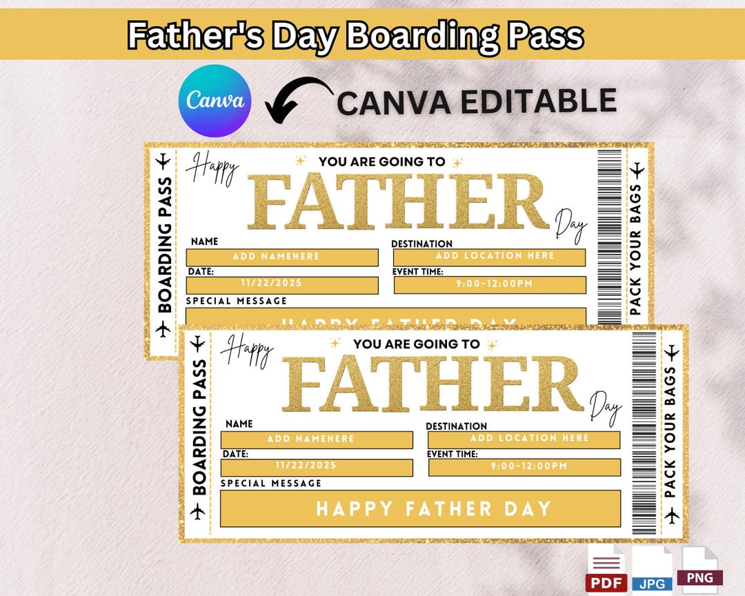 Father's Day Boarding Pass Ticket: Surprise Vacation Reveal (printable ...