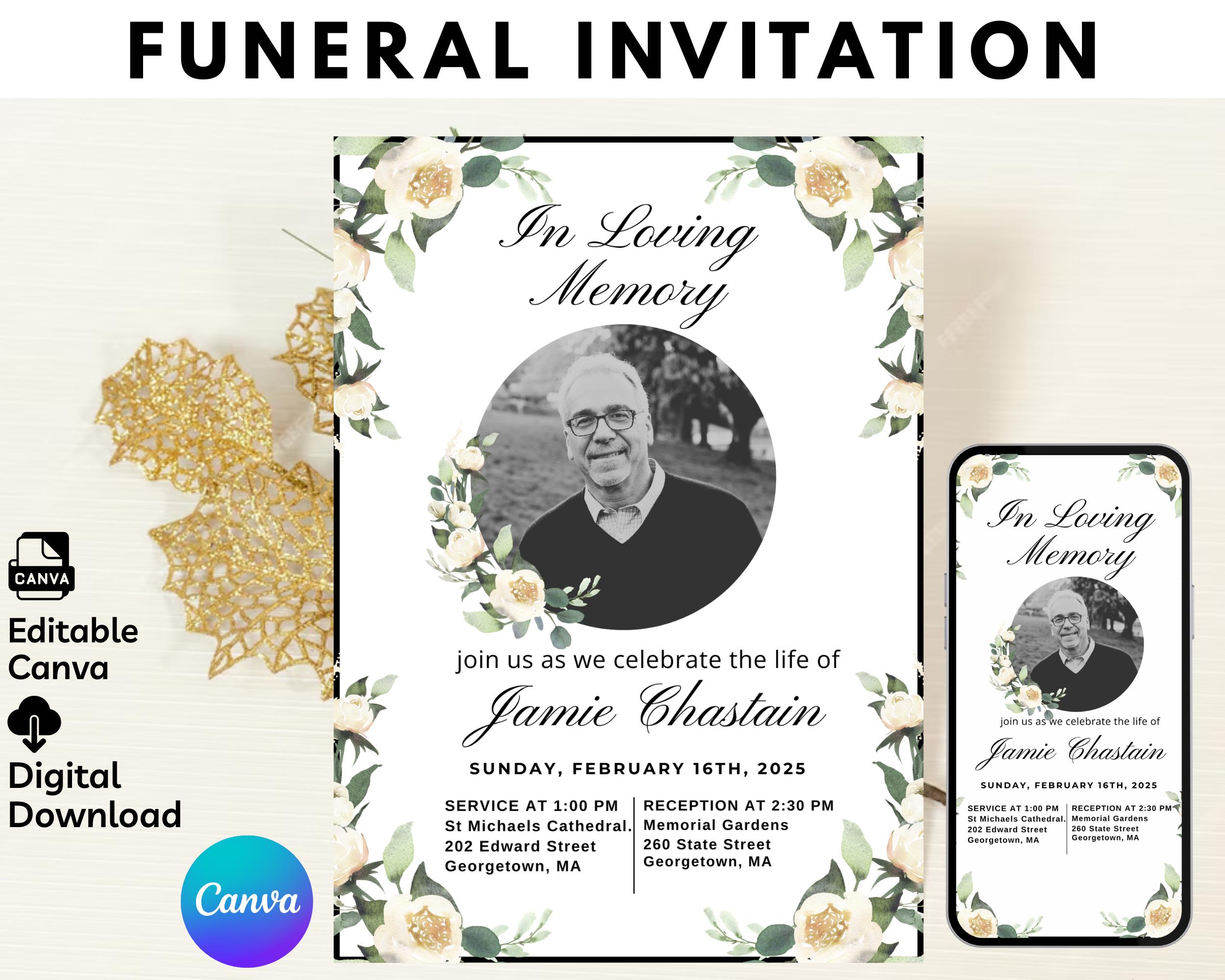 Funeral Invitation Template: Celebration of Life, Memorial Service ...