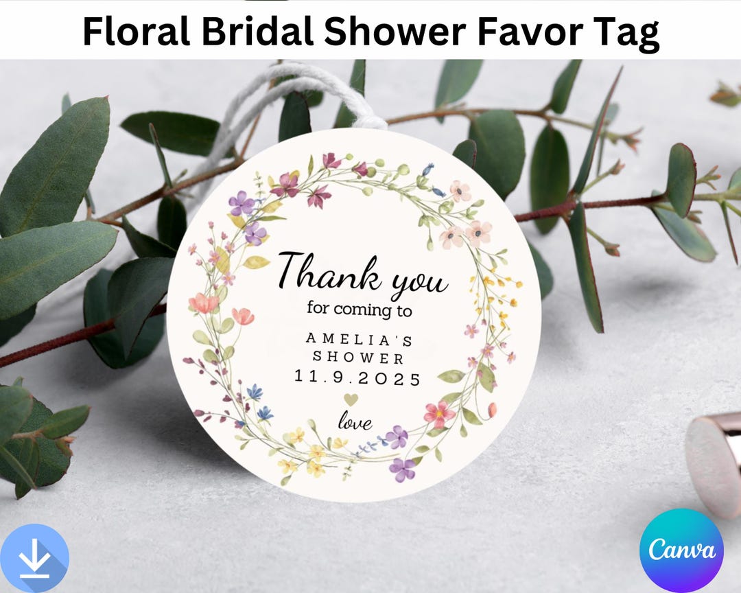 Floral Bridal Shower Favor Tag: Editable Canva Template (PDF) - Etsy