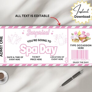 Editable Spa Day Ticket: Printable Relaxation Gift Voucher (digital ...