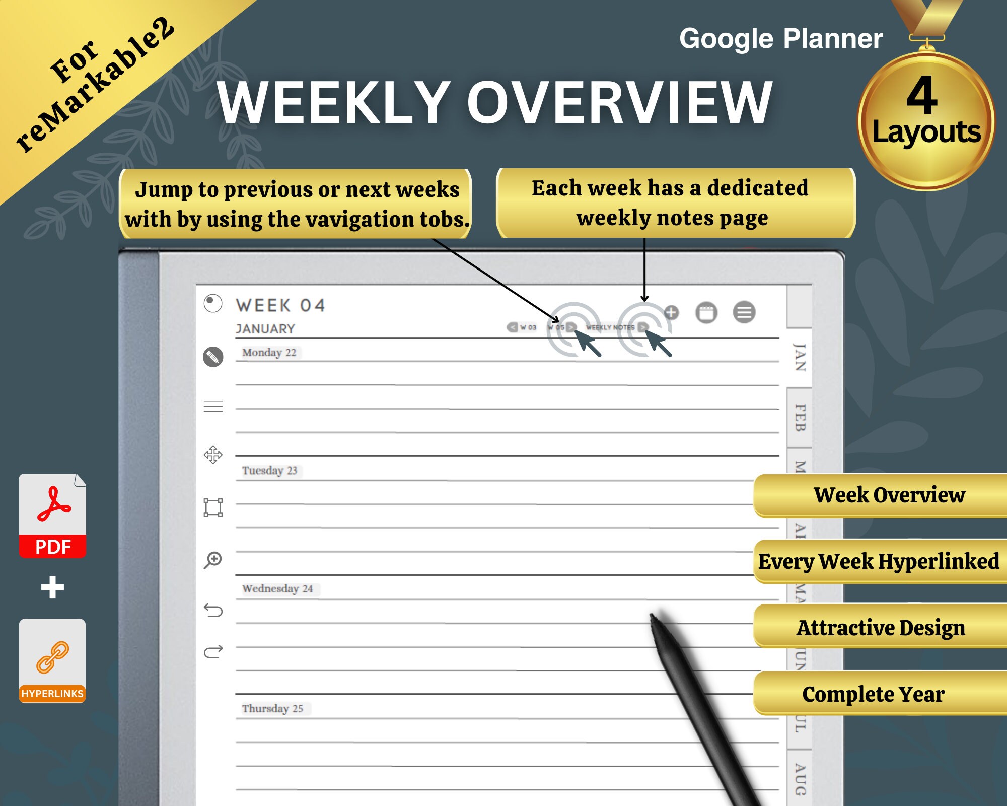 Remarkable 2 Templates Undated Weekly Planner 2023 Weekly Organizer ...