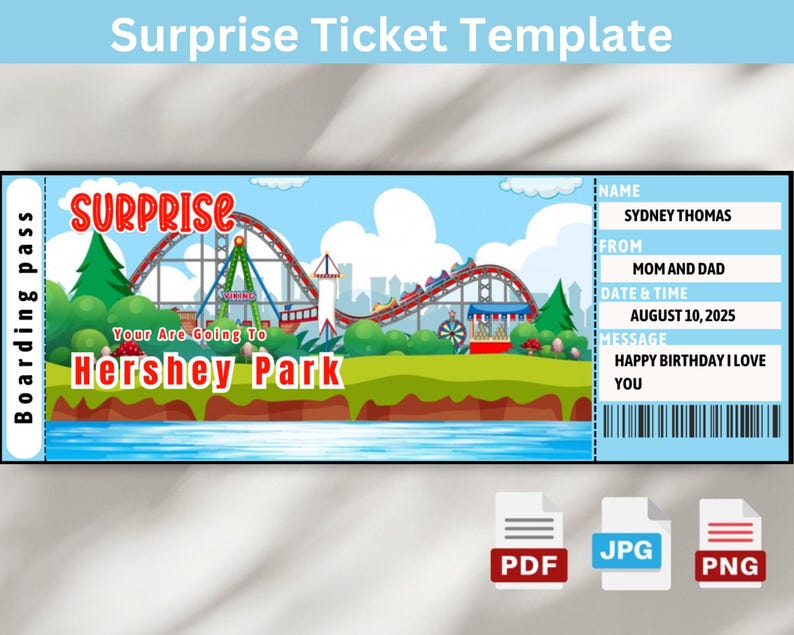 Hershey Park Surprise Ticket: Editable Boarding Pass (PDF) - Etsy