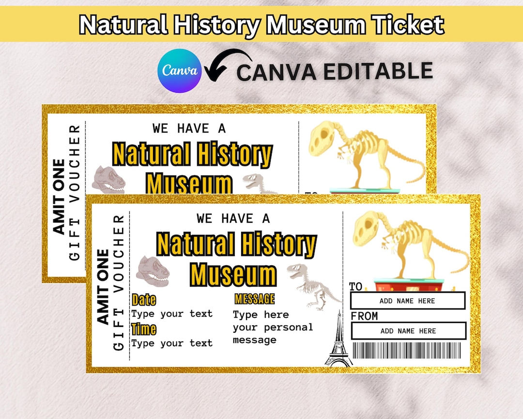 Natural History Museum Ticket Template: Dinosaur Birthday Surprise ...