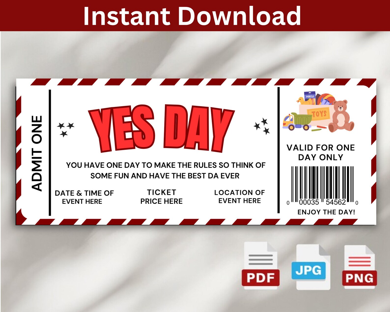 Yes Day Ticket Template: Editable Canva Design, Fun Printable (digital ...