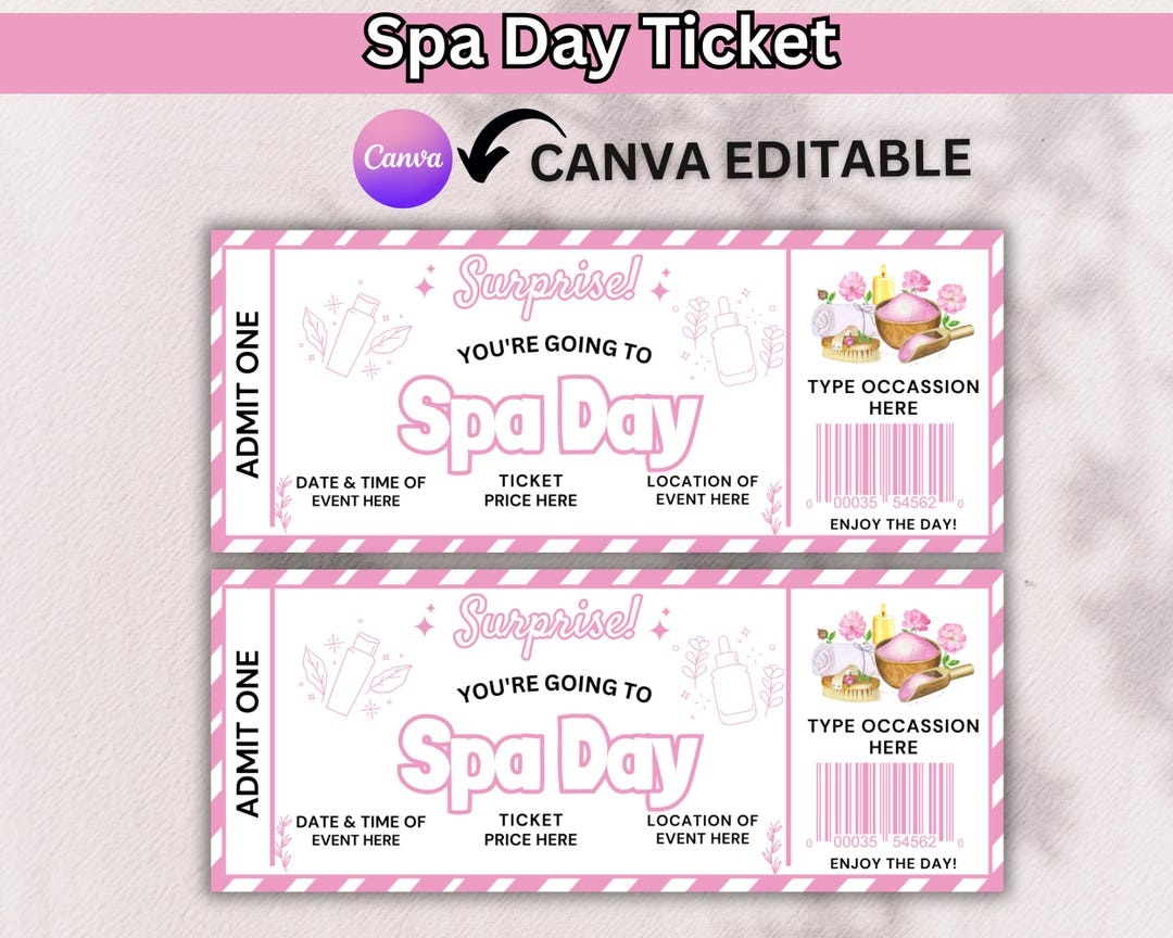 Editable Spa Day Ticket: Printable Relaxation Gift Voucher (digital ...