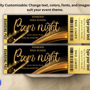 Golden Glitter Prom Ticket Template: Editable Canva Download - Etsy