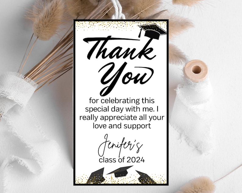 Modern Graduation Thank You Tag Template: Editable 2025 Printable - Etsy