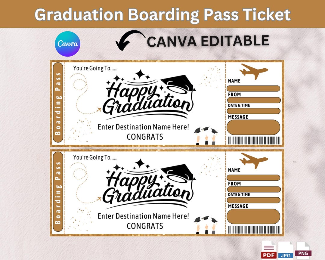 Graduation Boarding Pass Ticket, Surprise Trip Ticket, Boarding Ticket ...