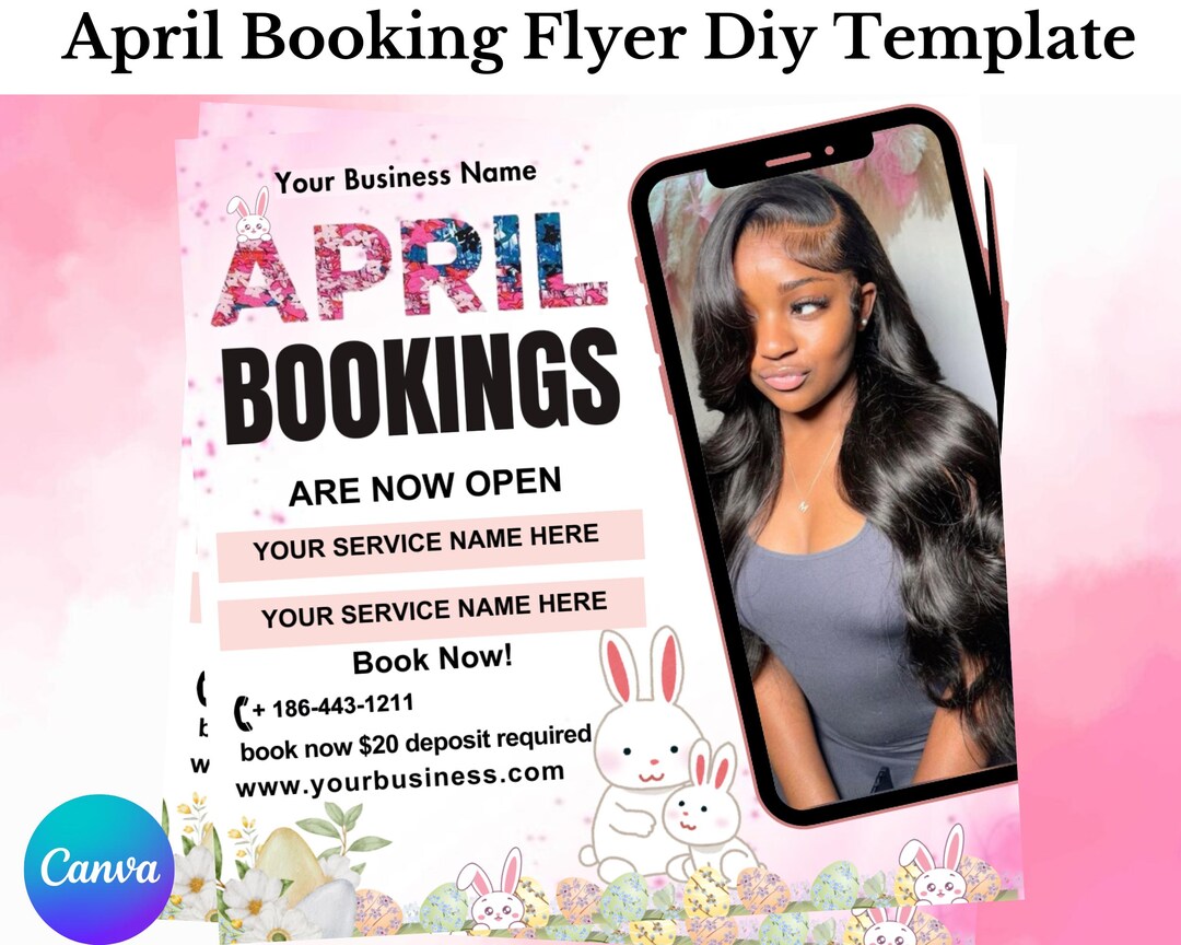 April Booking Flyer Diy Template, Spring Books Open, April Book Now ...