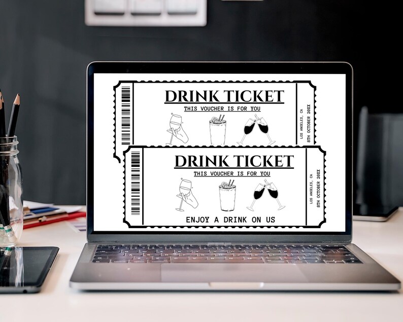 Minimalist Wedding Drink Ticket Template: Editable Canva Design ...