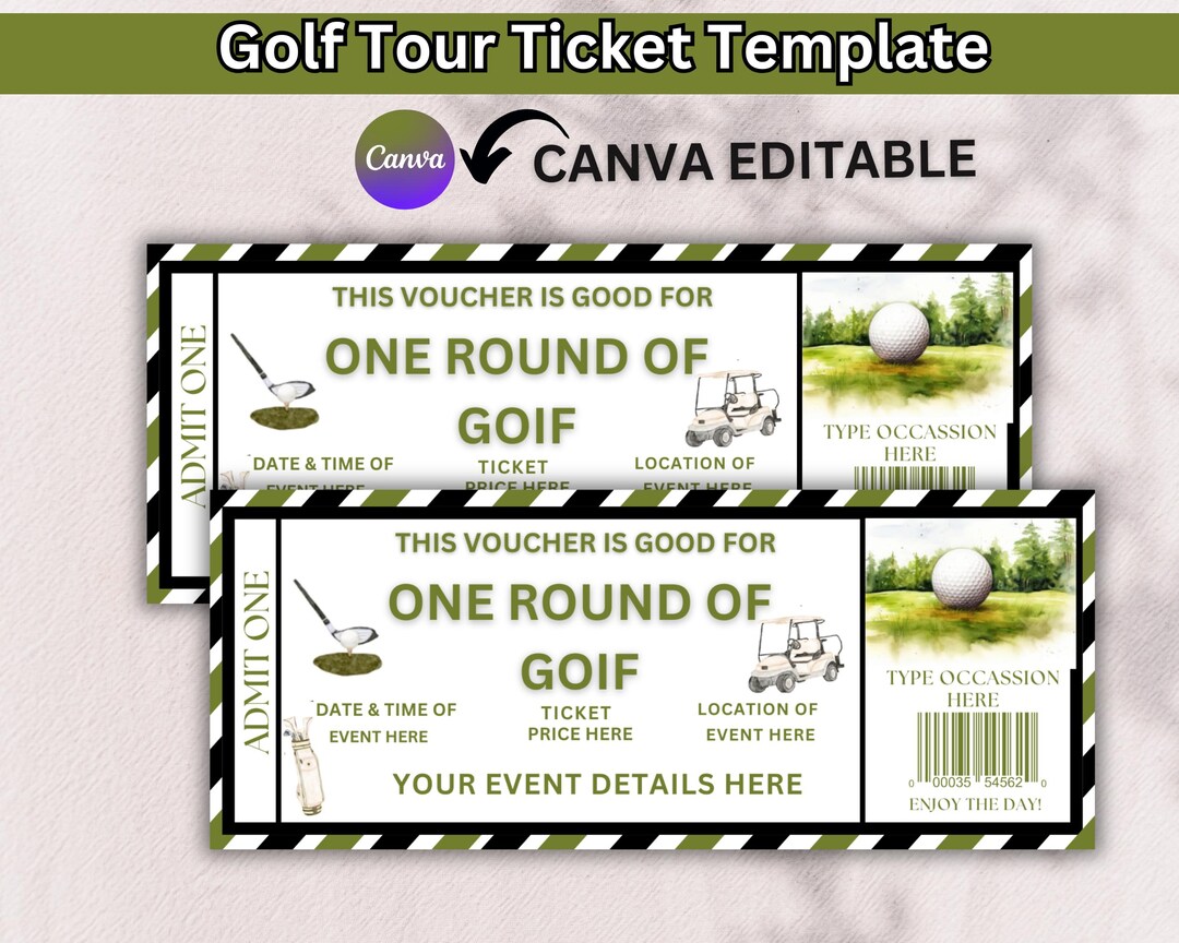 Editable Golf Tournament Ticket Template: Printable Surprise Gift - Etsy