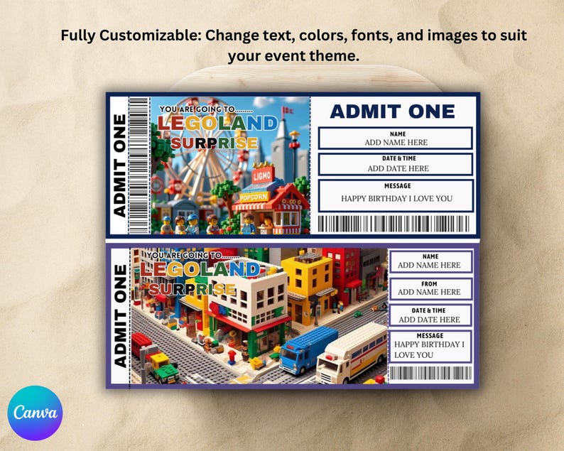 Editable Legoland Ticket, Theme Surprise Ticket, Amusement Park Reveal ...