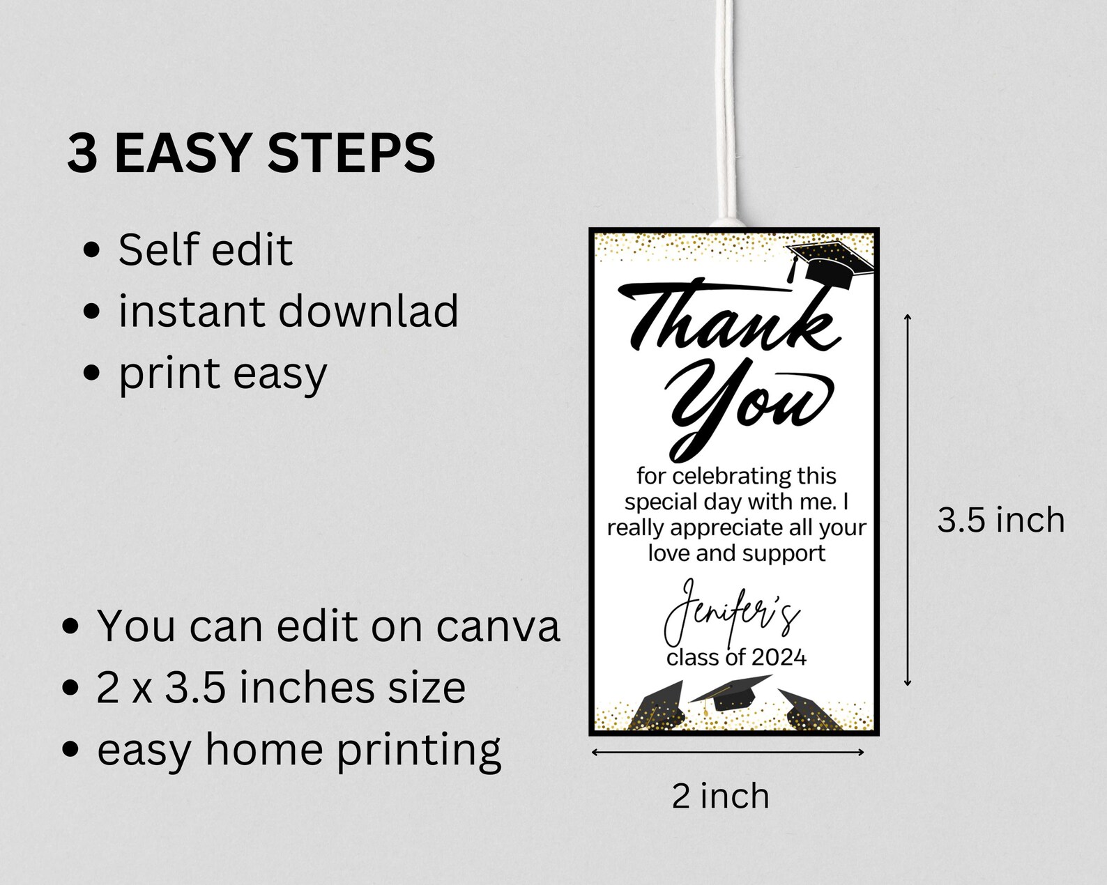 Modern Graduation Thank You Tag Template: Editable 2025 Printable - Etsy