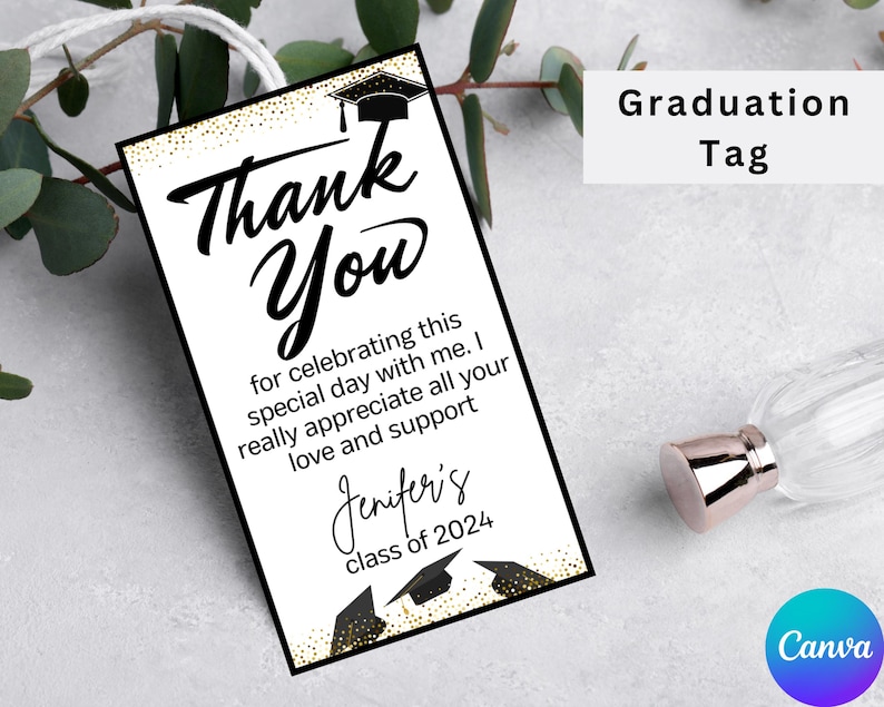 Modern Graduation Thank You Tag Template: Editable 2025 Printable - Etsy