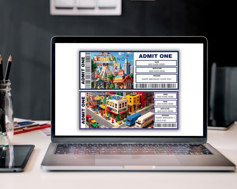 Editable Legoland Ticket, Theme Surprise Ticket, Amusement Park Reveal ...