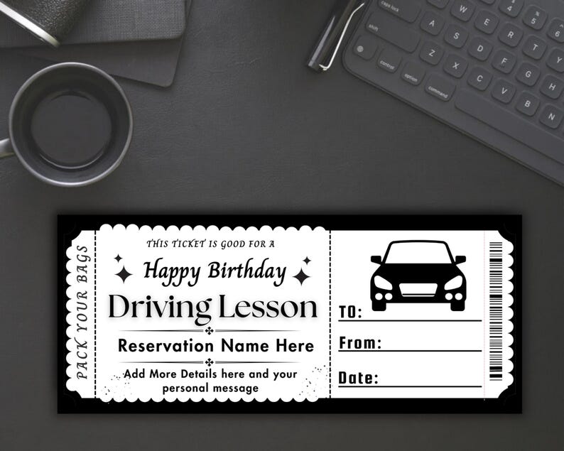 Driving Lesson Gift Ticket Editable Template | Printable New Driver ...