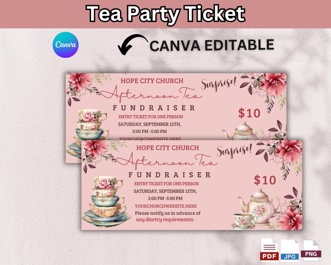 Tea Party Ticket: Floral Canva Template (digital Download) - Etsy
