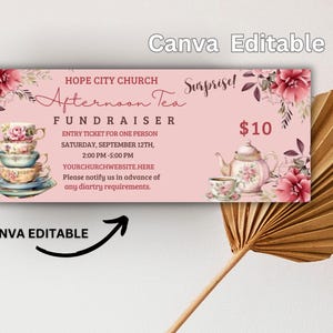 Tea Party Ticket: Floral Canva Template (digital Download) - Etsy