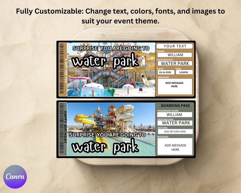 Water Park Ticket Template | Printable Theme Park Admission | Editable ...