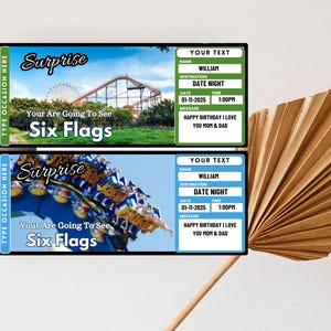 Editable Six Flags Surprise Trip Ticket: Printable Boarding Pass (canva ...