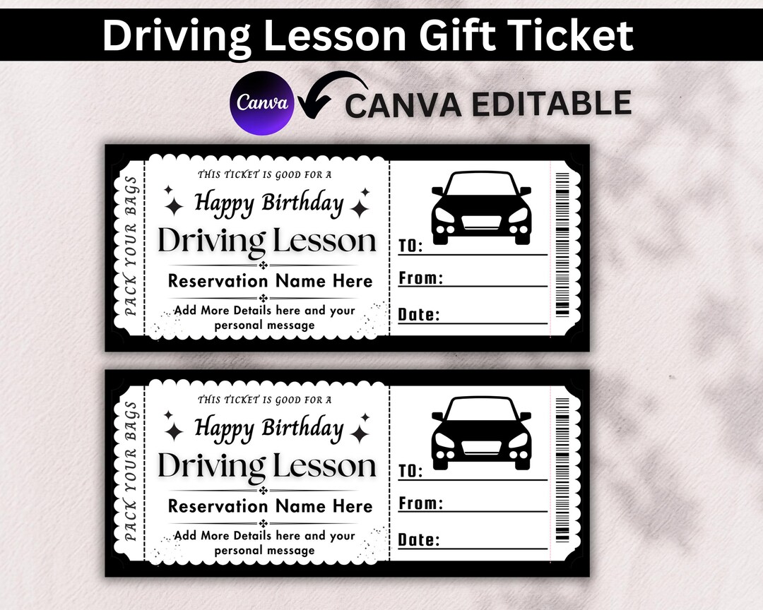 Driving Lesson Gift Ticket Editable Template | Printable New Driver ...
