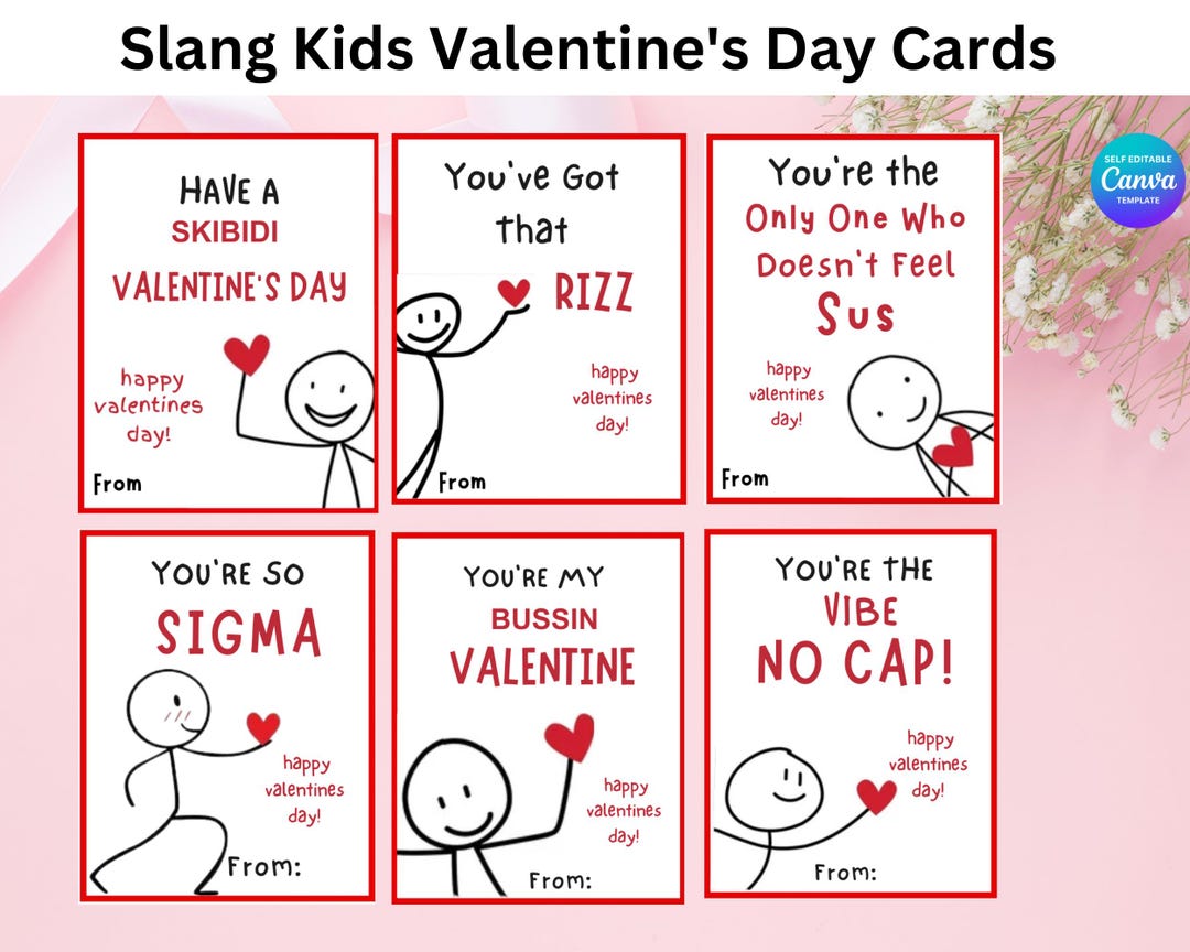 Slang Kids Valentine's Day Cards, Funny Printable Classroom Valentine ...