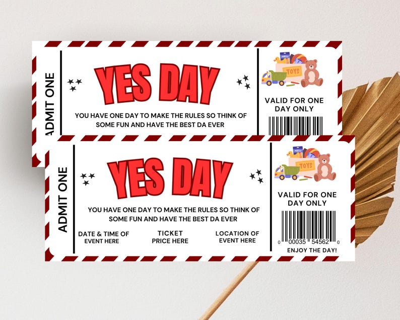 Yes Day Ticket Template: Editable Canva Design, Fun Printable (digital ...