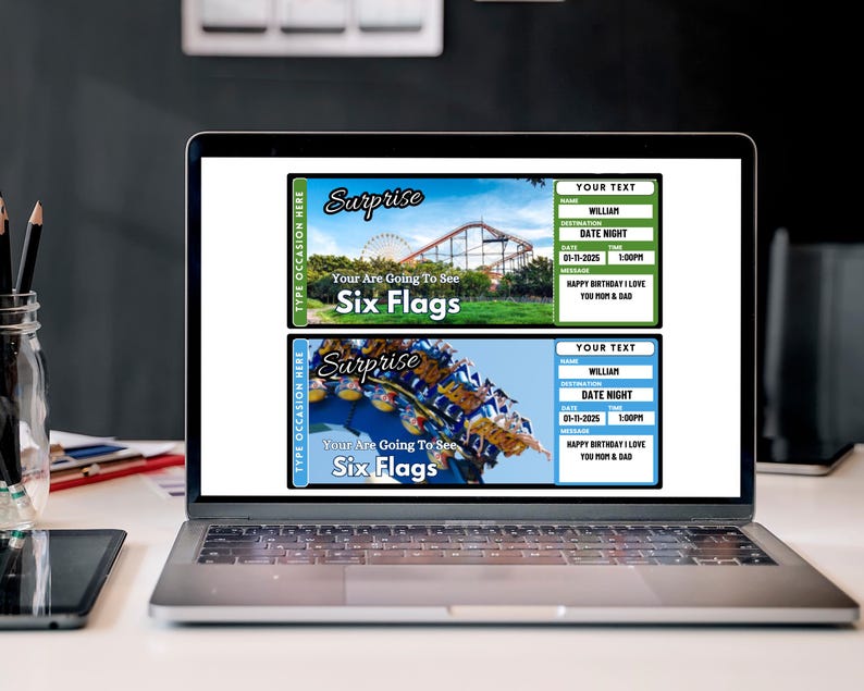 Editable Six Flags Surprise Trip Ticket: Printable Boarding Pass (canva ...