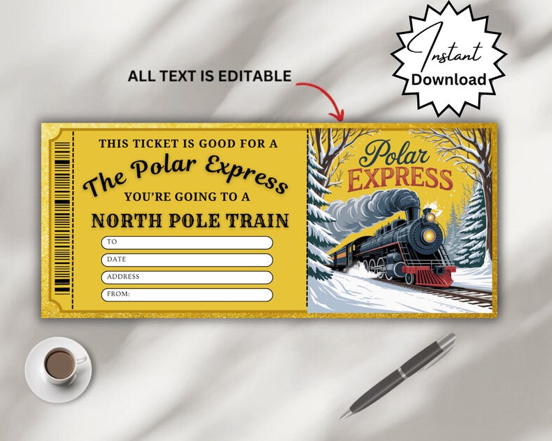 Polar Express Ticket Template | Christmas Ticket Printable & Holiday ...