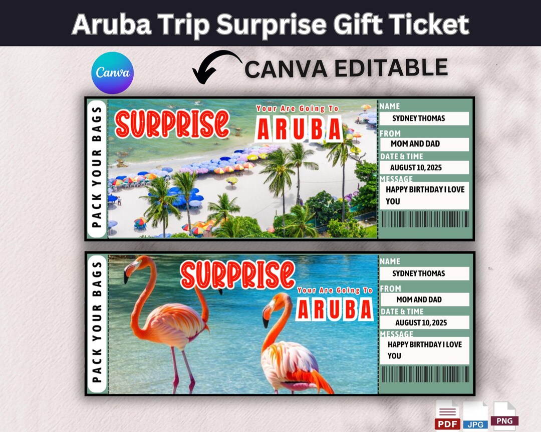 Aruba Trip Surprise Gift Ticket, Surprise Trip, Surprise Trip Reveal ...