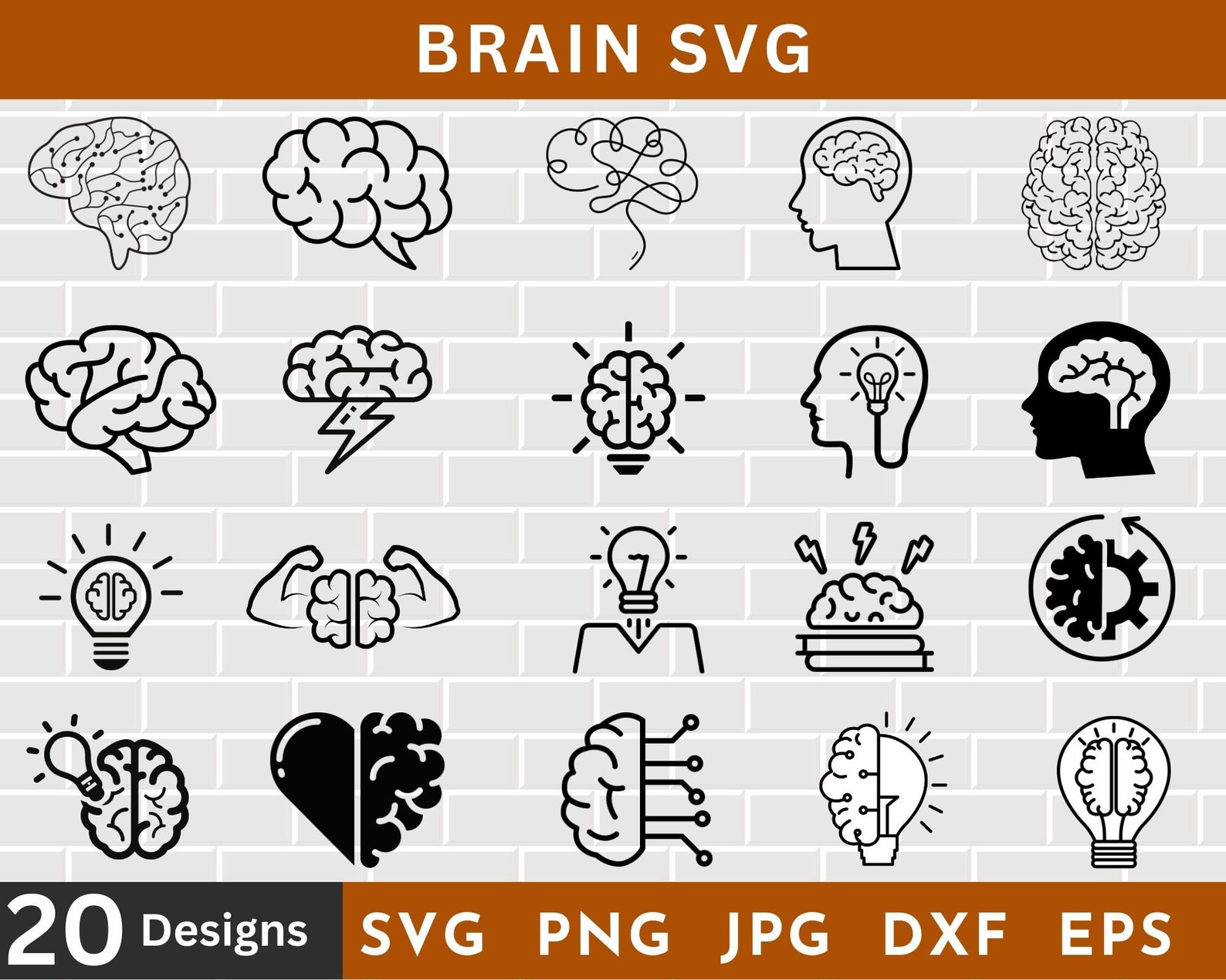 Brain Svg Bundle, Brain Clipart, Brain Png, Human Brain Svg, Floral ...