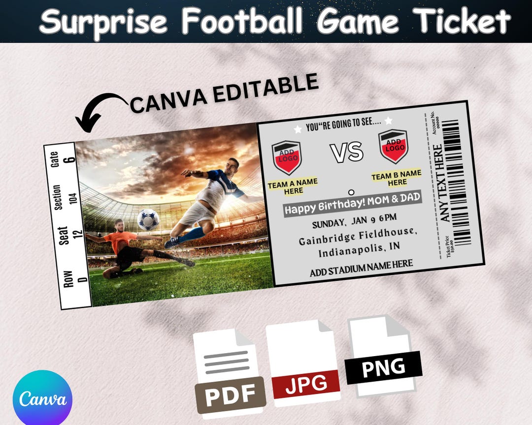 Printable Football Ticket, Football Game Ticket, Birthday Ticket ...