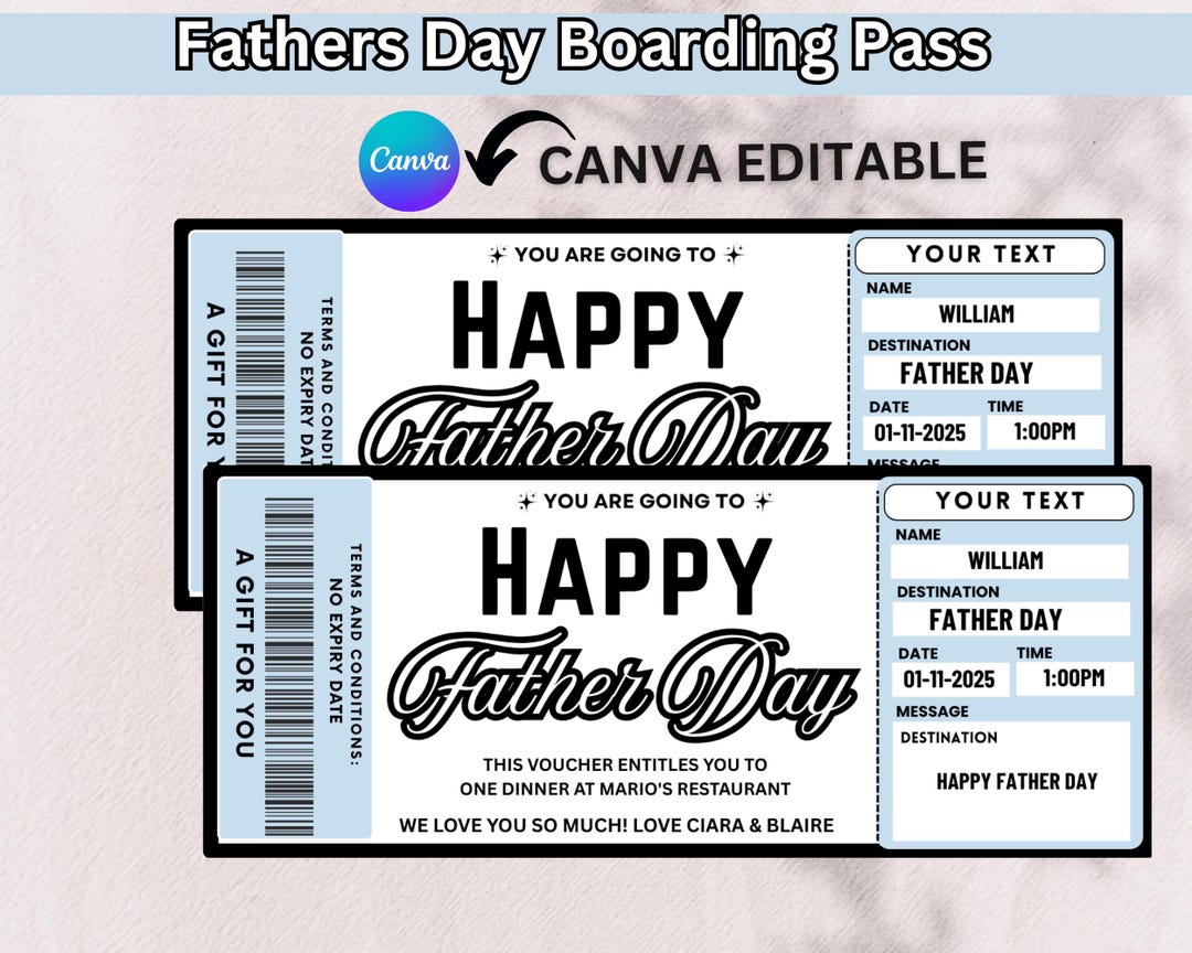 Fathers Day Boarding Pass, Surprise Trip Reveal for Dad Vacation ...