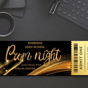 Golden Glitter Prom Ticket Template: Editable Canva Download - Etsy