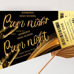 Golden Glitter Prom Ticket Template: Editable Canva Download - Etsy