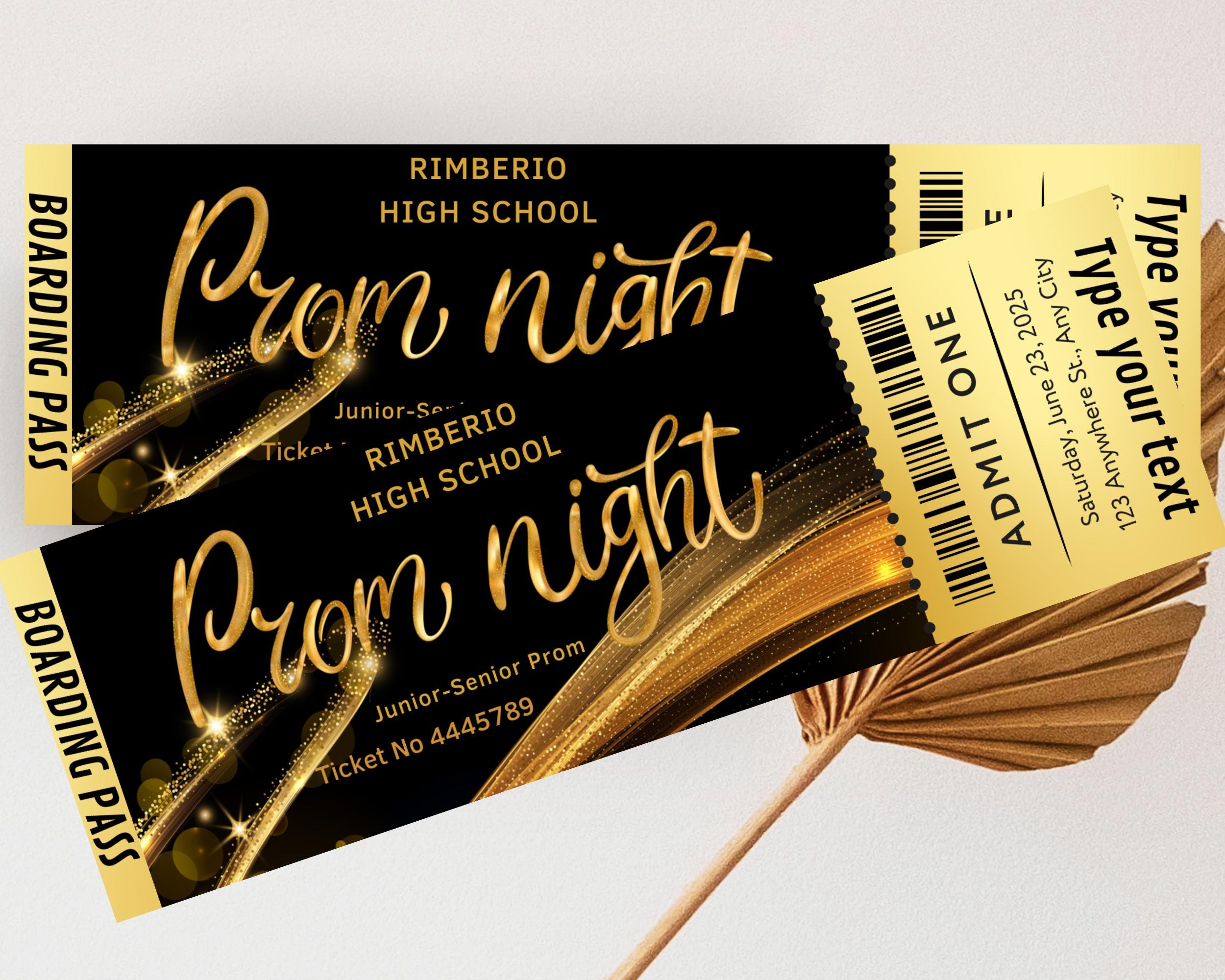 Golden Glitter Prom Ticket Template: Editable Canva Download - Etsy