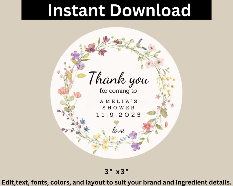 Floral Bridal Shower Favor Tag: Editable Canva Template (PDF) - Etsy