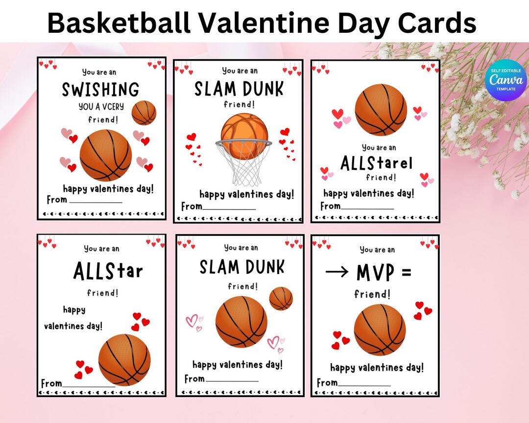 Basketball Valentine Day Cards, Printable Valentine's Day Cards for ...