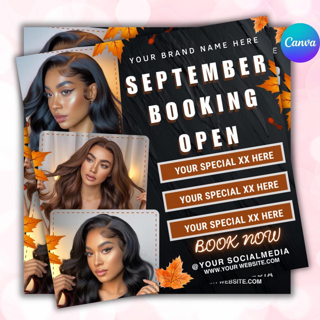 September Booking Flyer • Editable Monthly Appointment Template • Hair ...