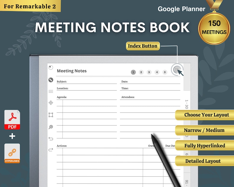 Remarkable 2 Meeting Notes Book Template 2024-2025, Remarkable ...