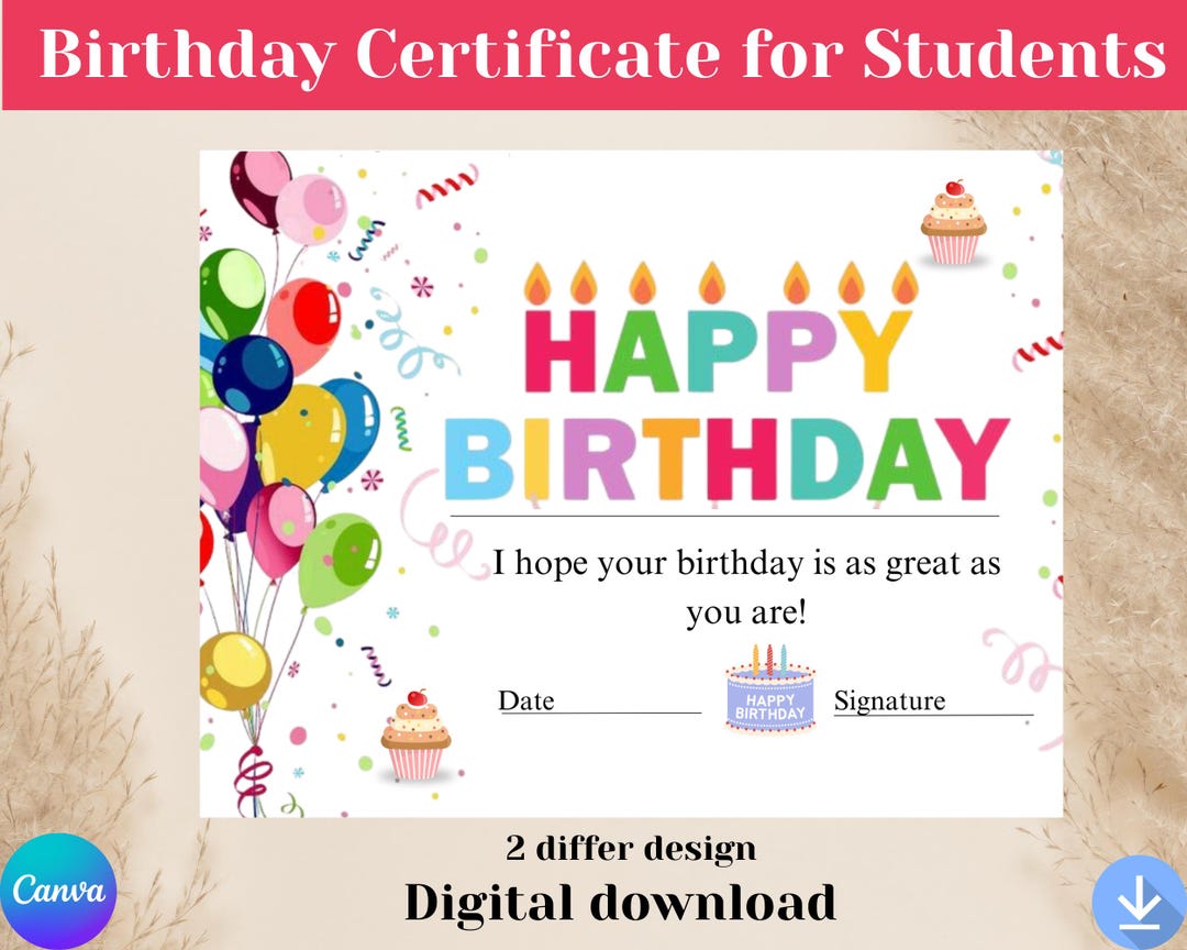 Birthday Certificate for Students, Happy Birthday Certificate, Happy ...