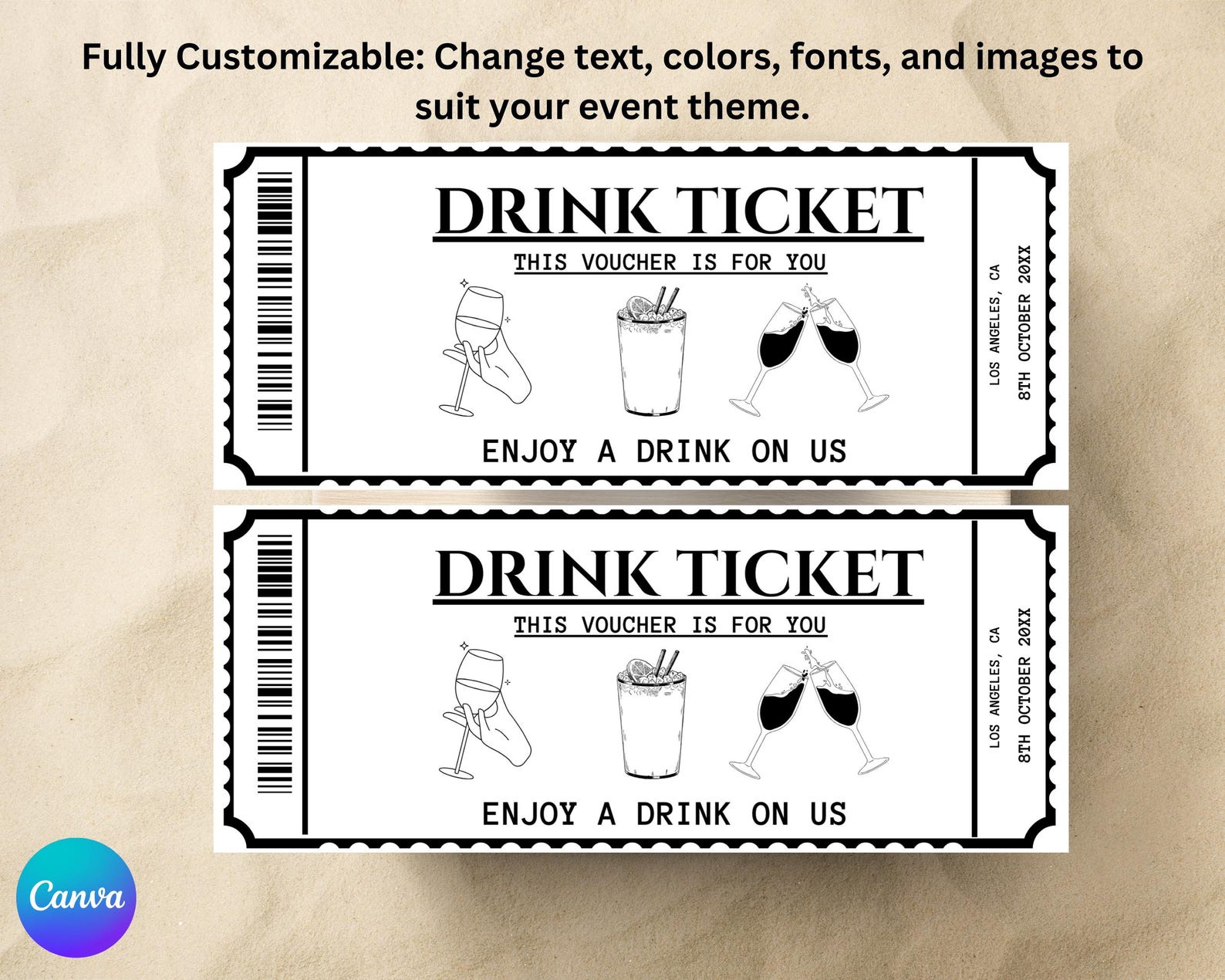 Drink Ticket Template, Minimalist Drink Ticket, This One's on Us ...