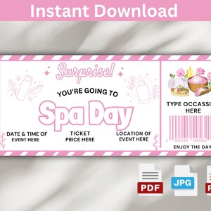 Editable Spa Day Ticket: Printable Relaxation Gift Voucher (digital ...