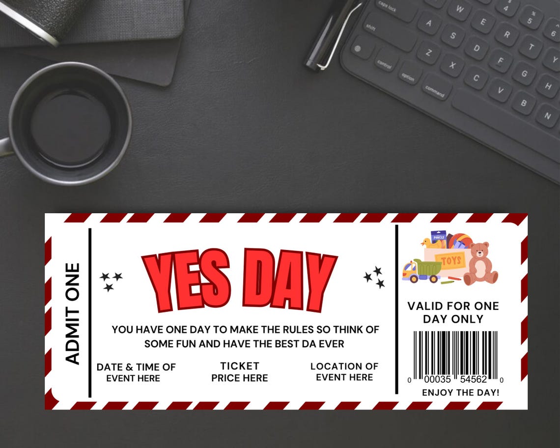 Yes Day Ticket Template: Editable Canva Design, Fun Printable (digital ...