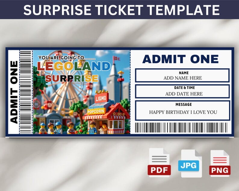 Editable Legoland Ticket, Theme Surprise Ticket, Amusement Park Reveal ...