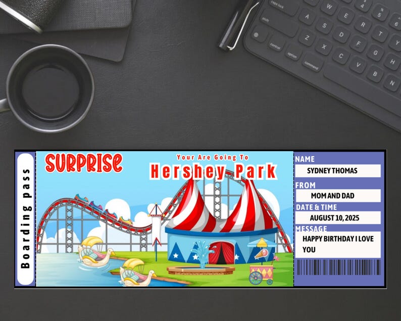 Hershey Park Surprise Ticket: Editable Boarding Pass (PDF) - Etsy