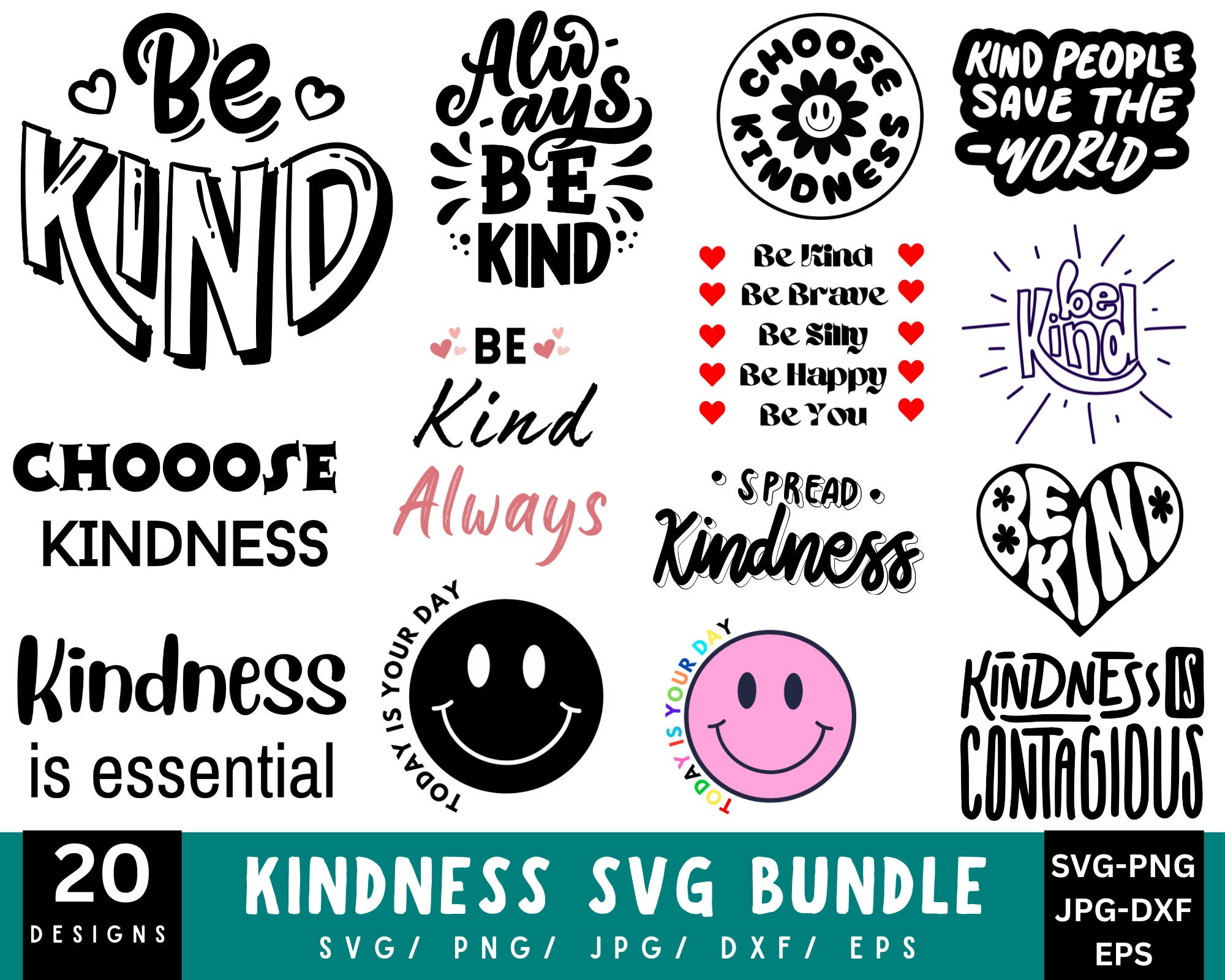 Kindness Svg Bundle, Kindness Png, Inspirational Svg, Cut File, Svg for ...
