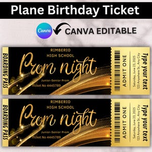 Golden Glitter Prom Ticket Template: Editable Canva Download - Etsy